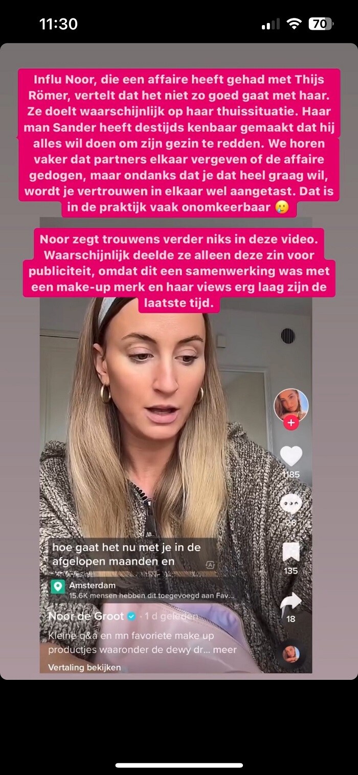 Noor de Groot reageert op affaire met Thijs Römer | Flair